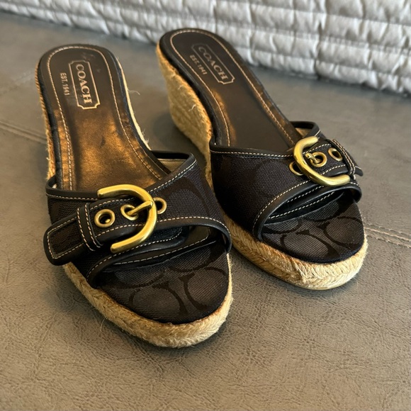 Coach | Shoes | Coach Espadrille Wedge Sandals In Blackgold | Poshmark